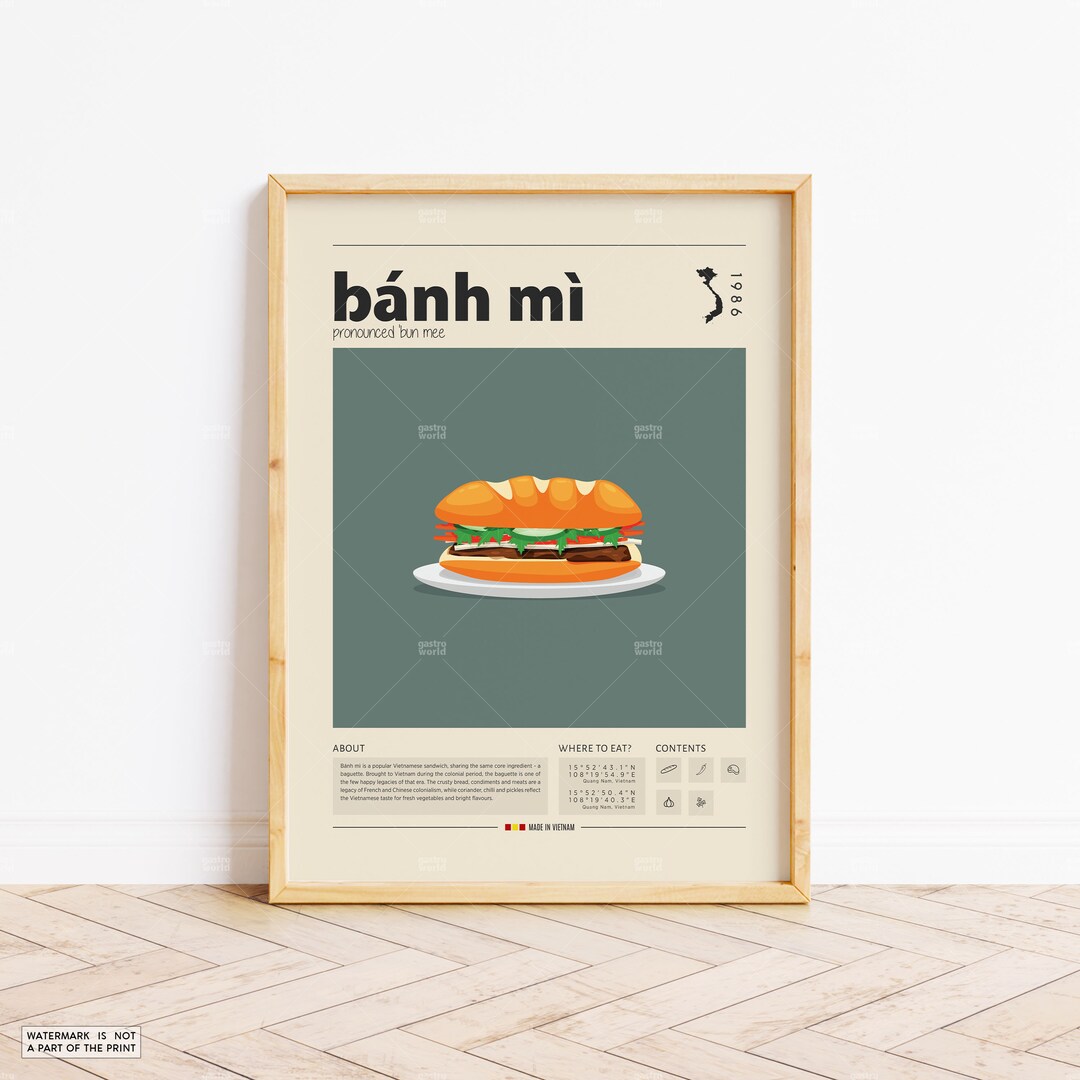 Bánh Mì Poster, Food Print, Vietnam Food, Retro Poster, Housewarming ...
