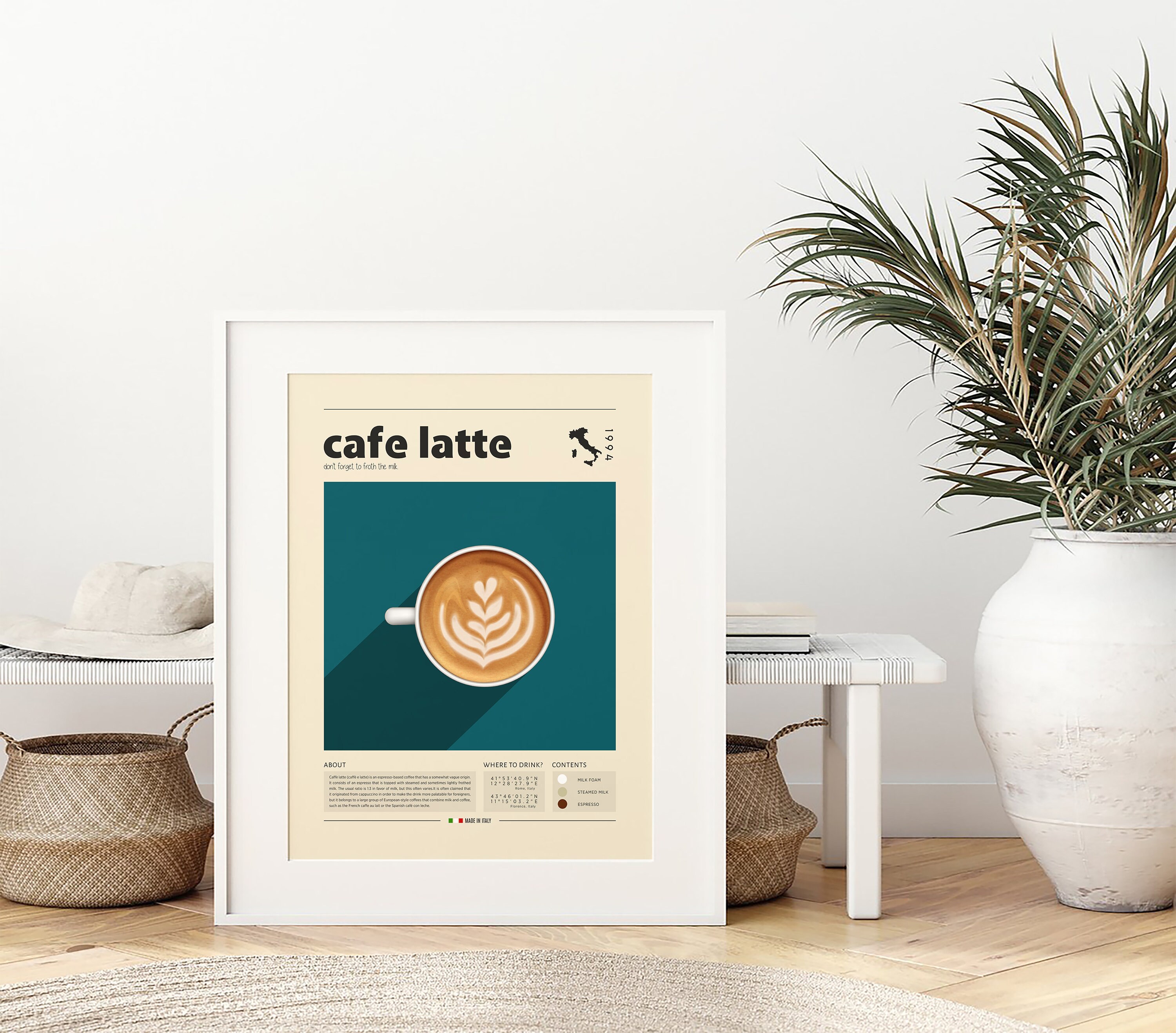 Cafe Latte Poster Coffee Print Italıan Coffee Retro Poster - Etsy