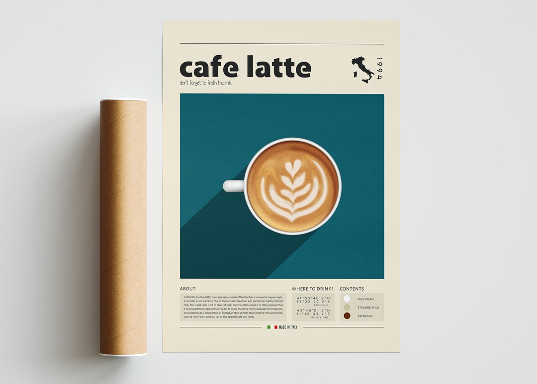 Cafe Latte Poster Coffee Print Italıan Coffee Retro Poster - Etsy