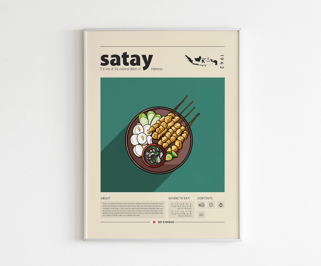 Satay Poster Food Print Indonesian Food Retro Poster - Etsy