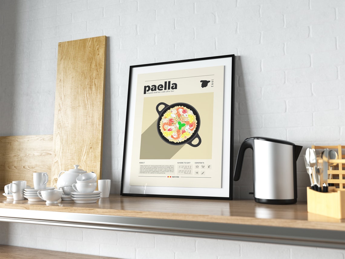 Paella Poster Food Print Spain Food Retro Poster | Etsy