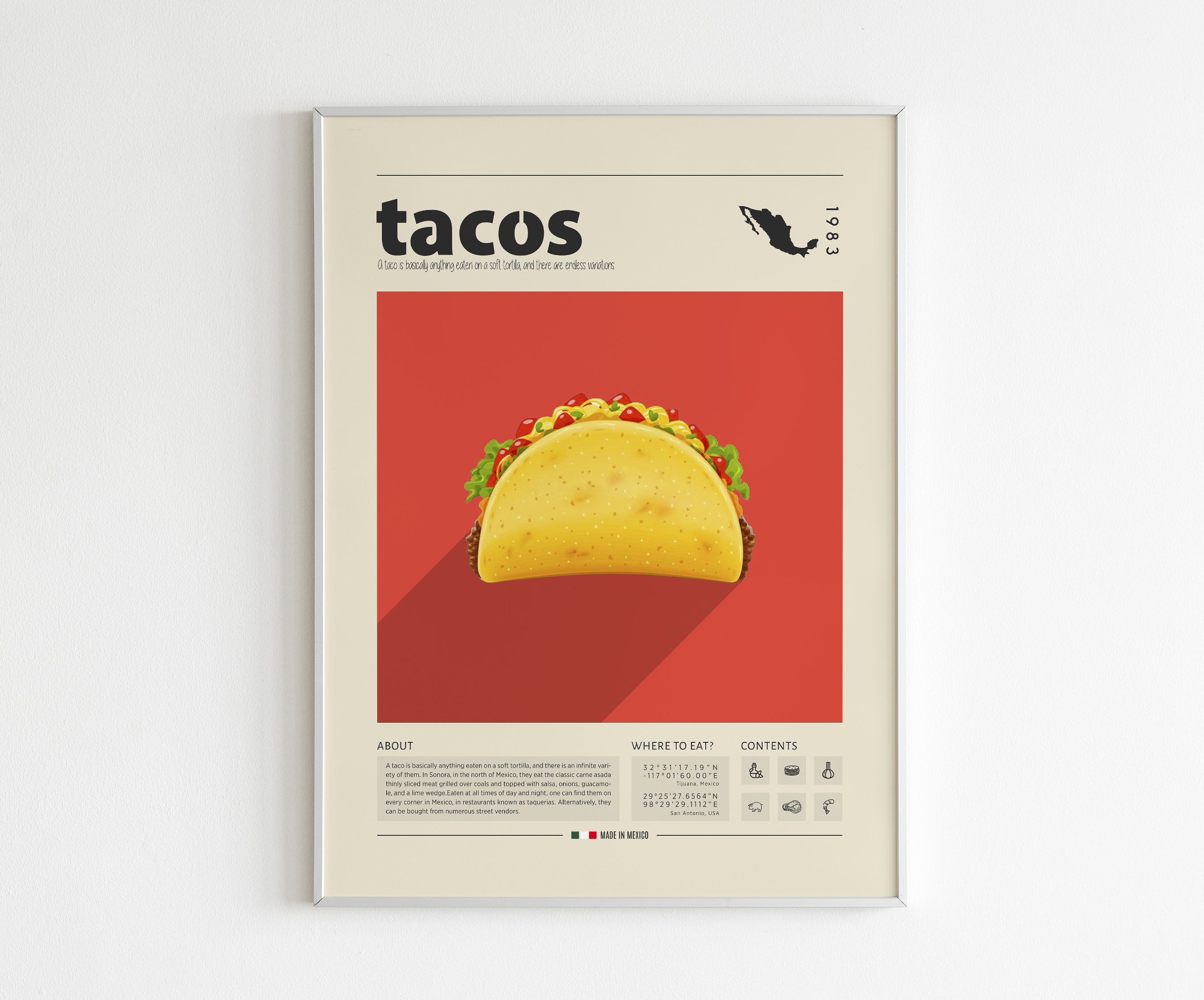 Tacos Poster Food Print Mexico Food Retro Poster - Etsy