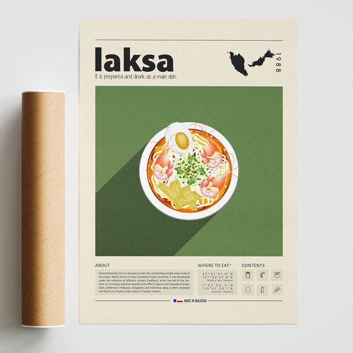 Laksa Poster Food Print Malaysian Food Retro Poster - Etsy