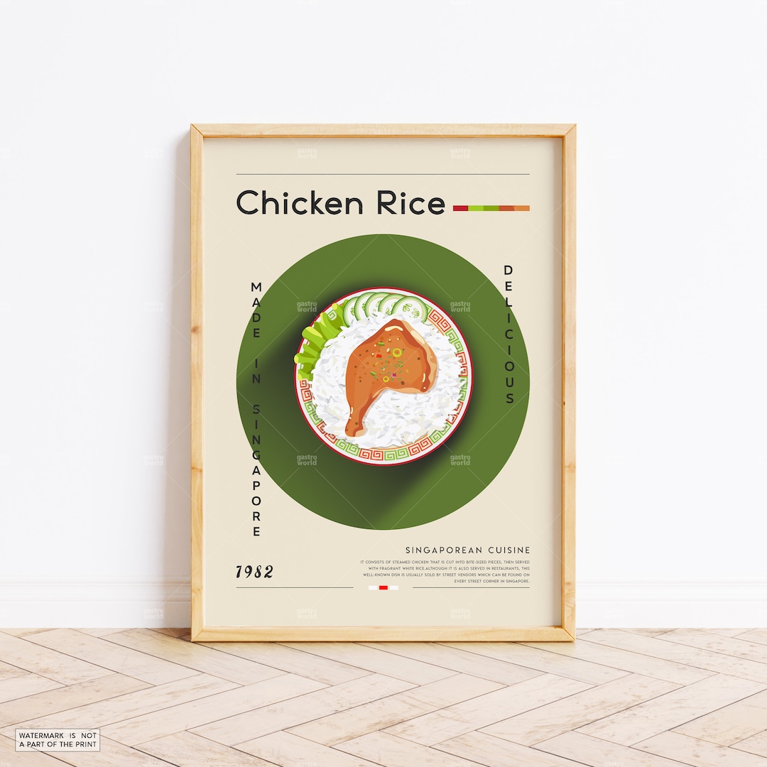 Chicken Rice Poster,, Food Print, Singapore Food, Retro Poster ...