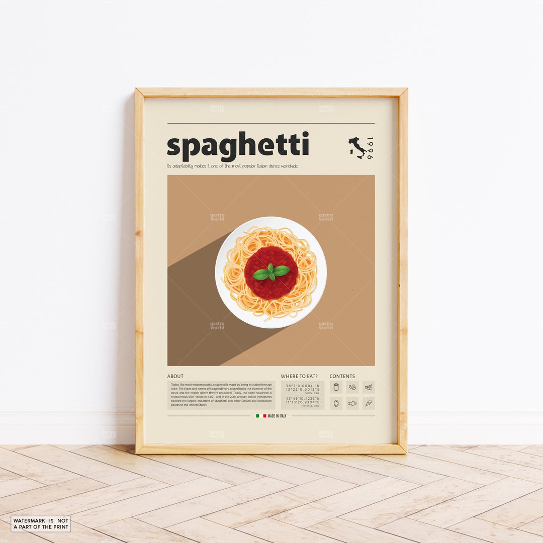 Spaghetti Poster, Food Print, Italian Food, Retro Poster, Housewarming ...