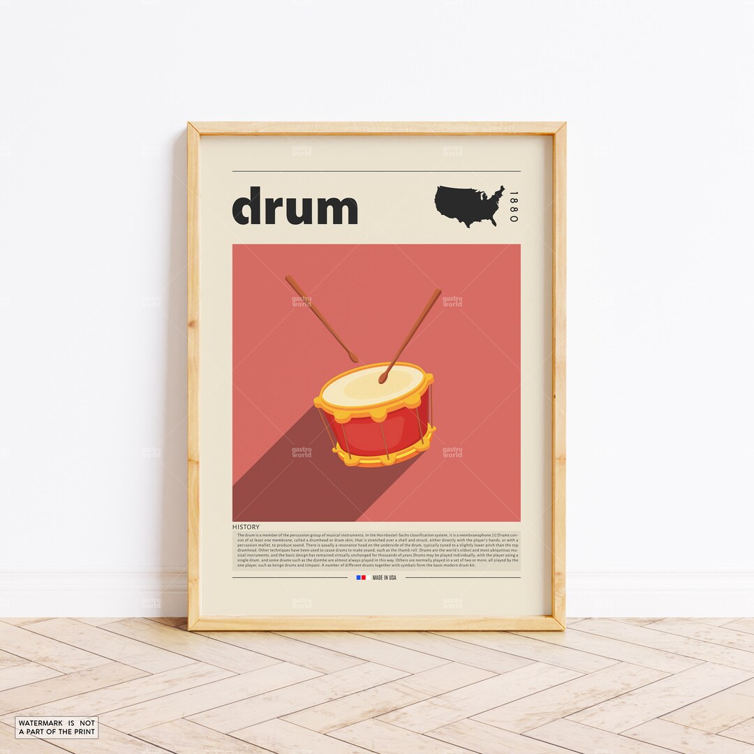 Drum Poster, Instrument Print, Music Poster , Retro Poster ...