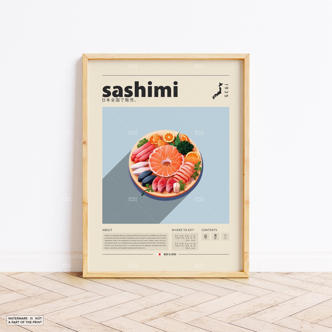 Sashimi Poster, Food Print, Japanese Food, Retro Poster, Housewarming ...
