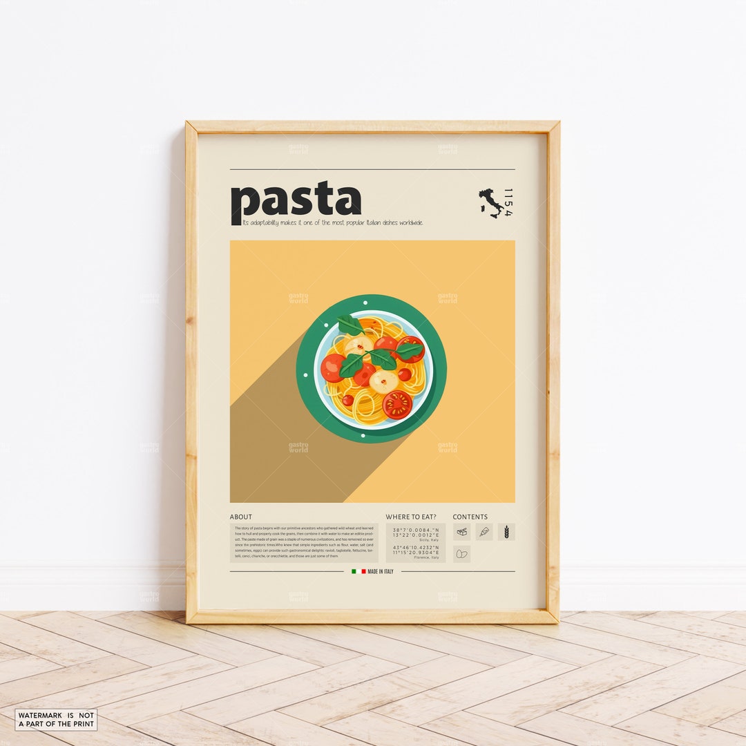 Pasta Poster, Food Print, Italian Food, Retro Poster, Housewarming Gift ...