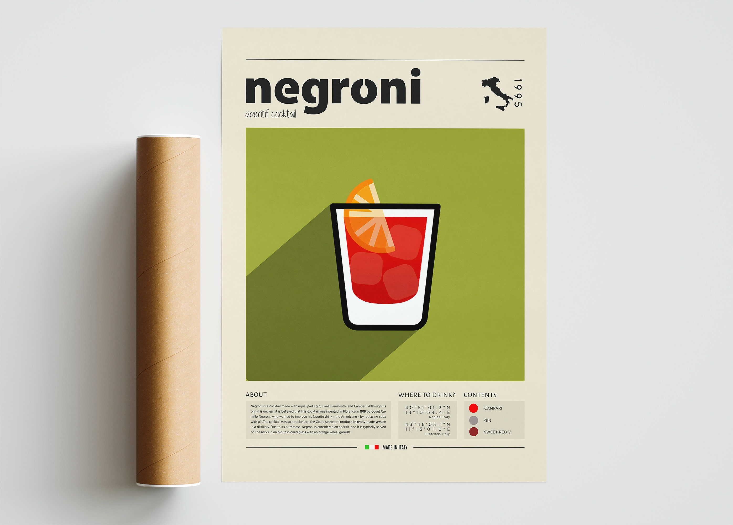 Negroni Poster Cocktail Print Italian Poster Retro Poster - Etsy