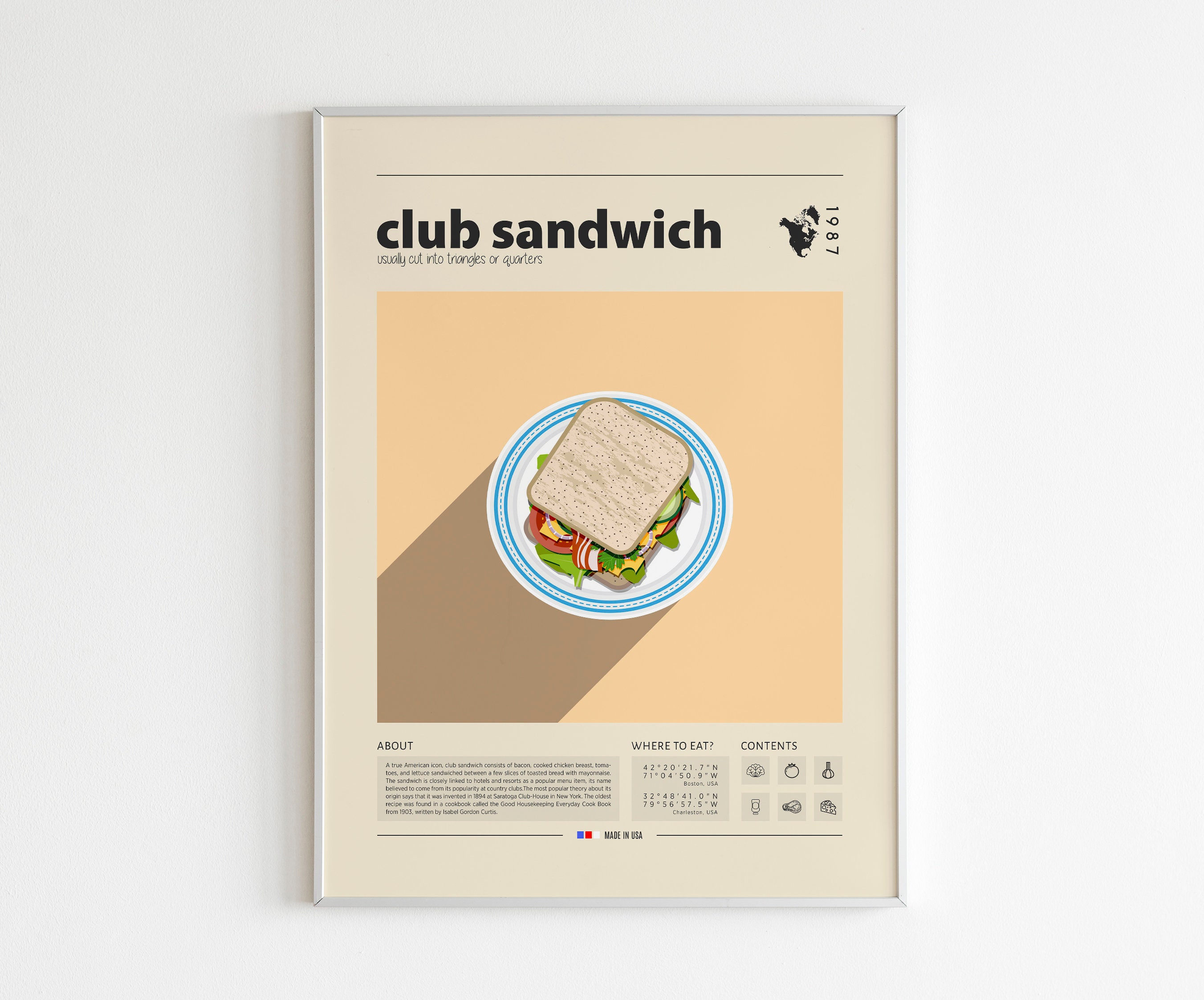 Club Sandwich Poster Food Print American Food Retro - Etsy