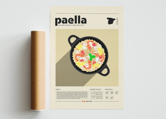 Paella Poster Food Print Spain Food Retro Poster | Etsy
