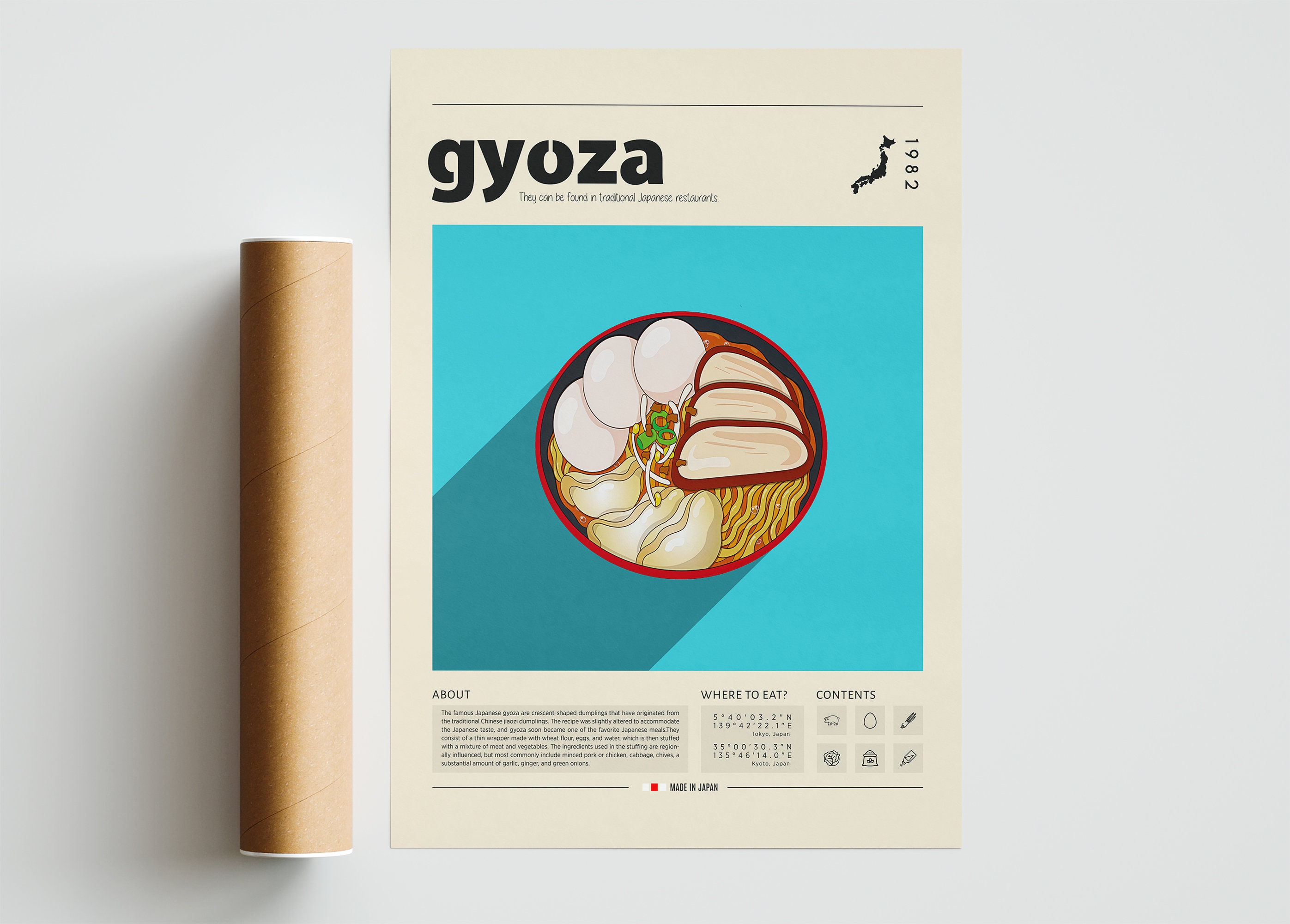 Gyoza Poster Japanese Foodretro Poster Housewarming Gift - Etsy
