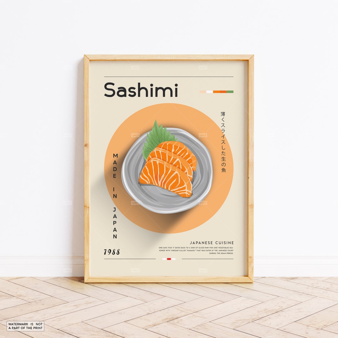 Sashimi Poster, Food Print, Japanese Food, Retro Poster, Housewarming ...