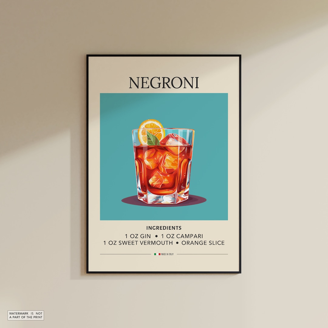 Negroni Art Print | Bar Cart Decor Cocktail Poster | Party Signature ...