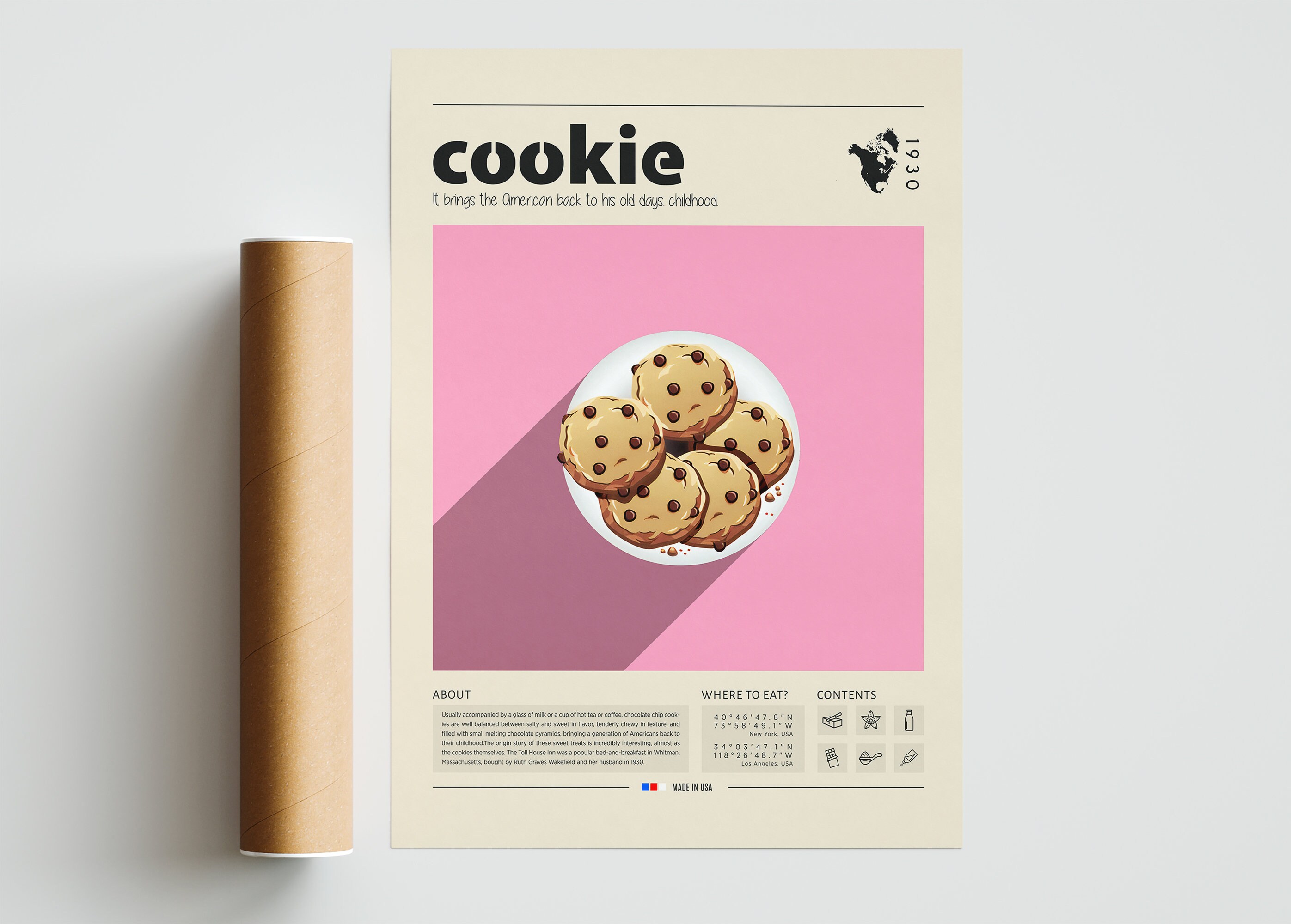 Cookie Poster Food Print American Food Retro Poster | Etsy