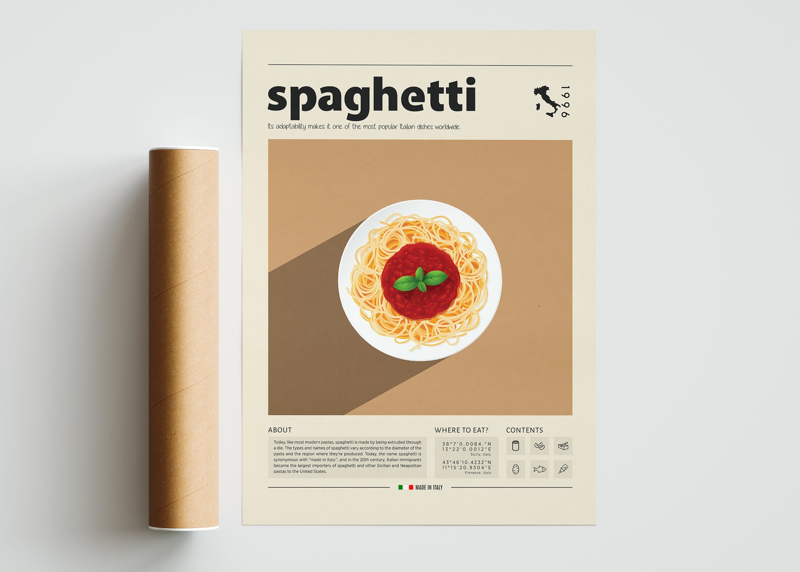 Spaghetti Poster Food Print Italian Food Retro Poster | Etsy