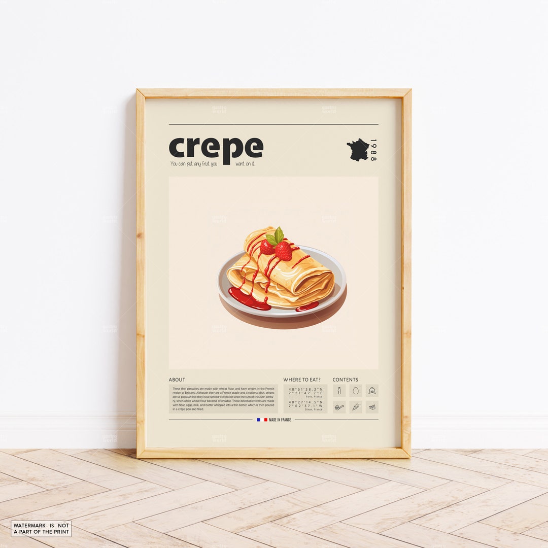 Crepe Poster, Food Poster, French Food, Retro Poster, Housewarming Gift ...