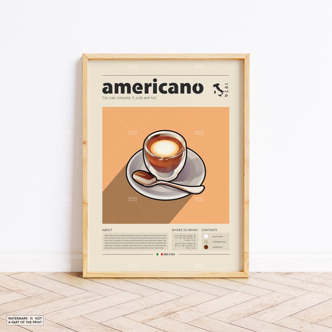 Americano Poster, Coffee Print, Italian Coffee, Retro Poster ...