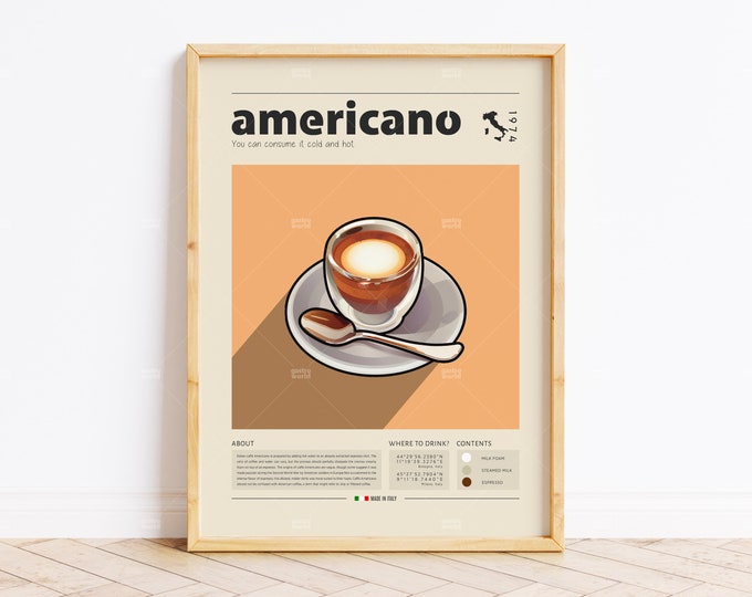 Americano Poster, Coffee Print, Italian Coffee, Retro Poster ...