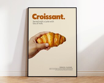Croissant Poster, Food Poster, French Food, Retro Poster, Housewarming ...