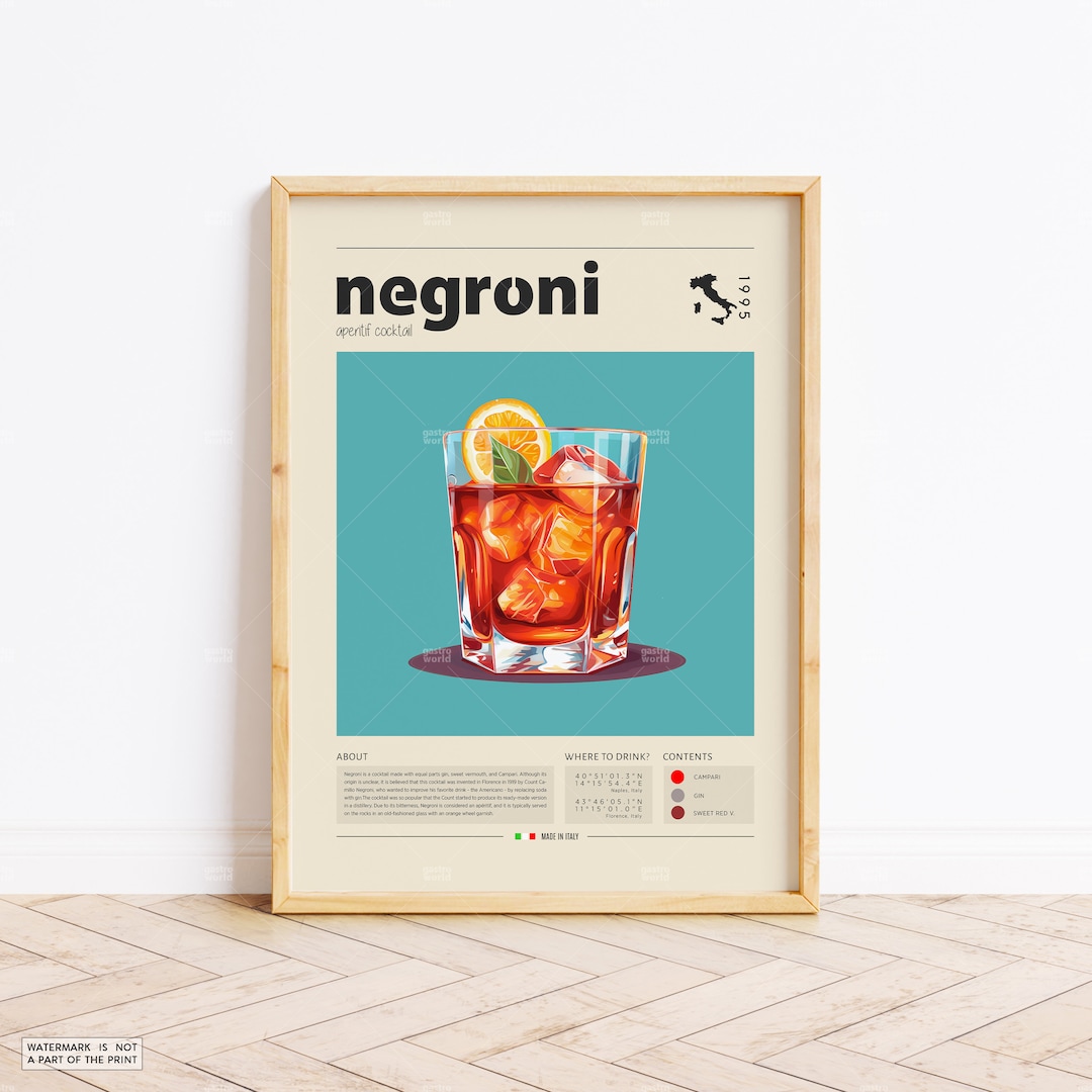 Negroni Poster, Cocktail Print, Italian Poster, Retro Poster ...