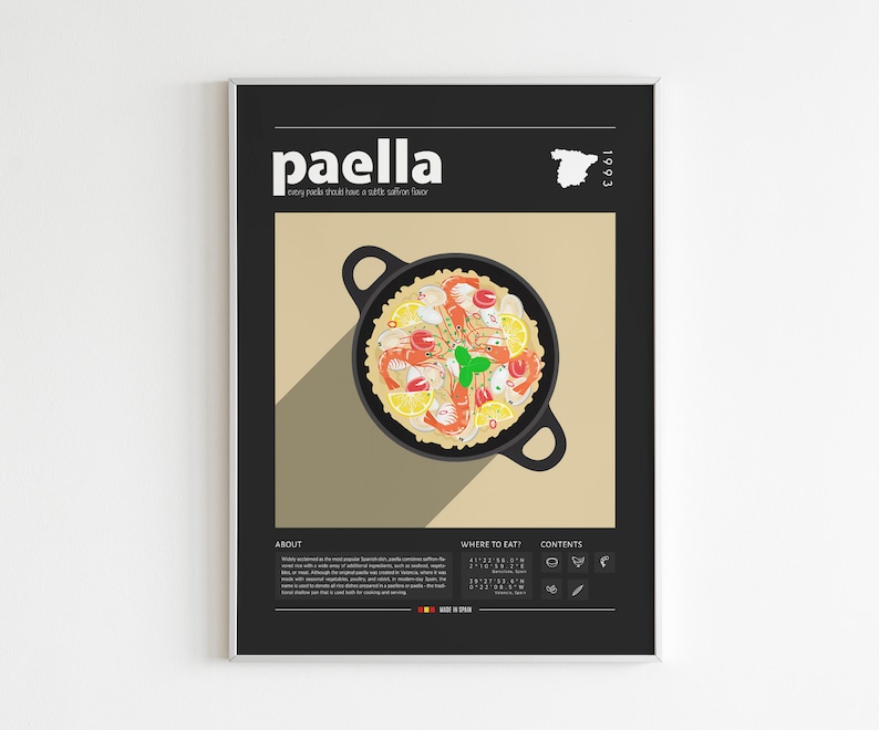 Paella Poster Food Print Spain Food Retro Poster - Etsy