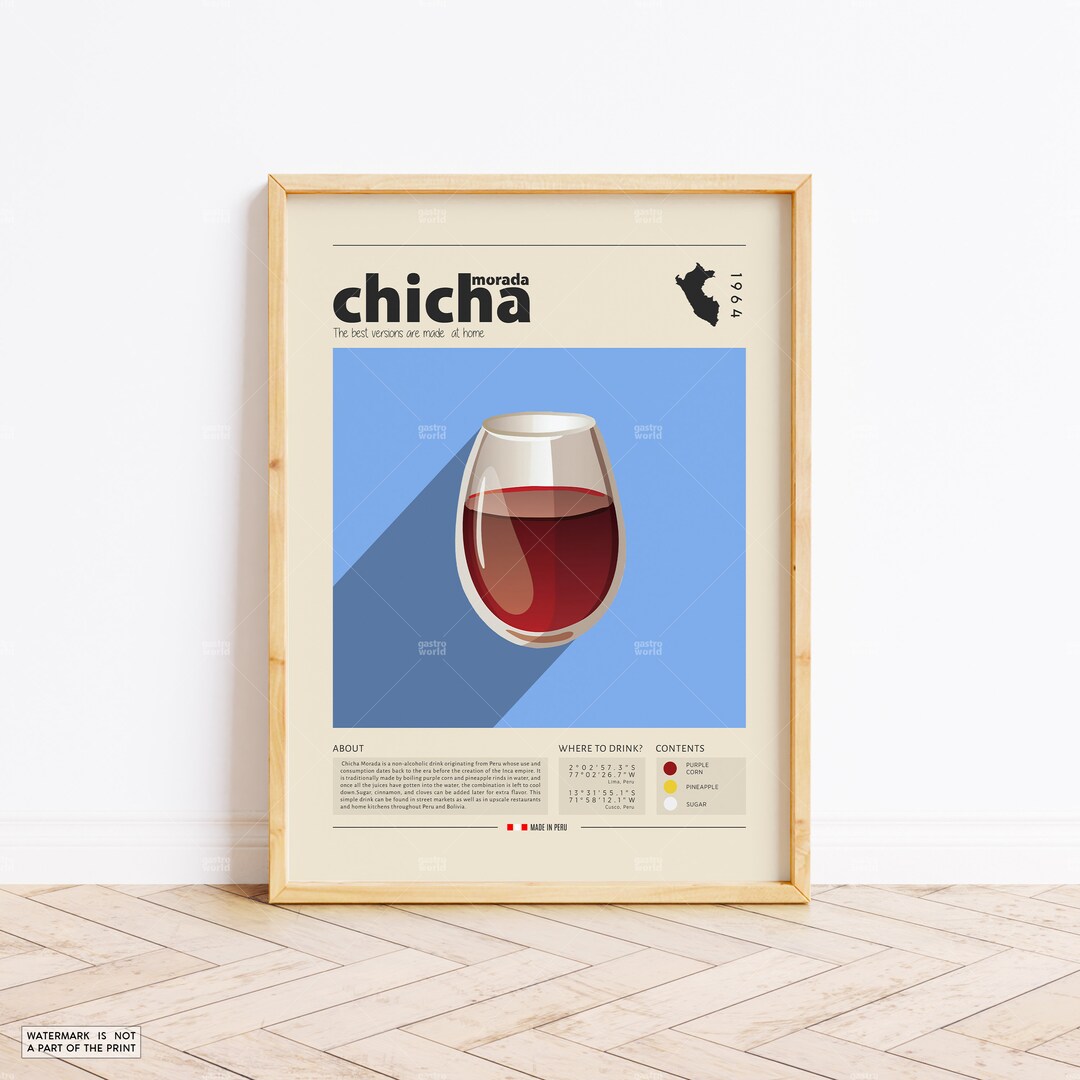Chicha Morada Poster, Cocktail Print, Peru Poster, Retro Poster ...