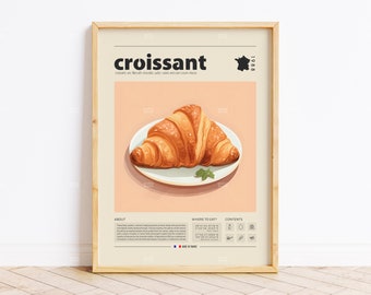 Croissant Poster, Food Poster, French Food, Retro Poster, Housewarming ...