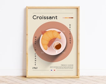 Croissant Poster, Food Poster, French Food, Retro Poster, Housewarming ...
