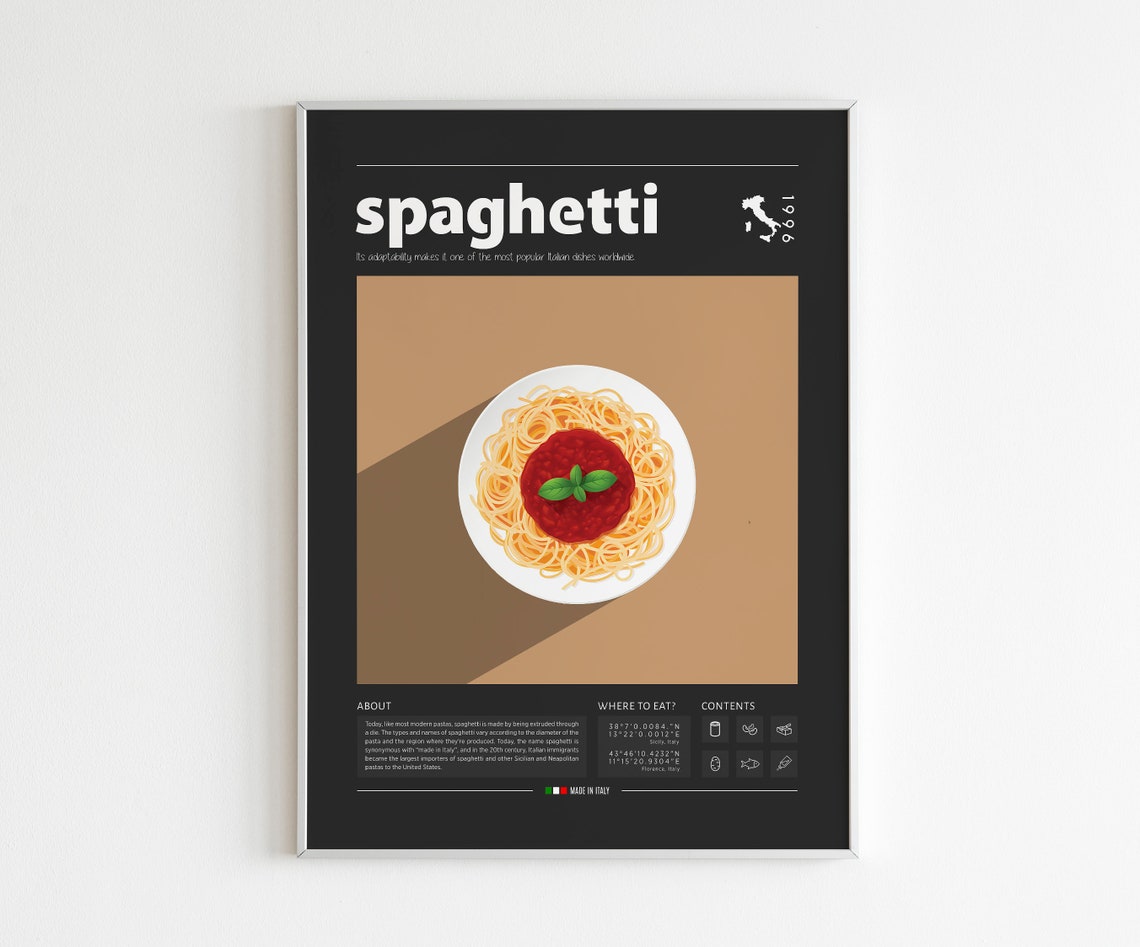Spaghetti Poster Food Print Italian Food Retro Poster | Etsy