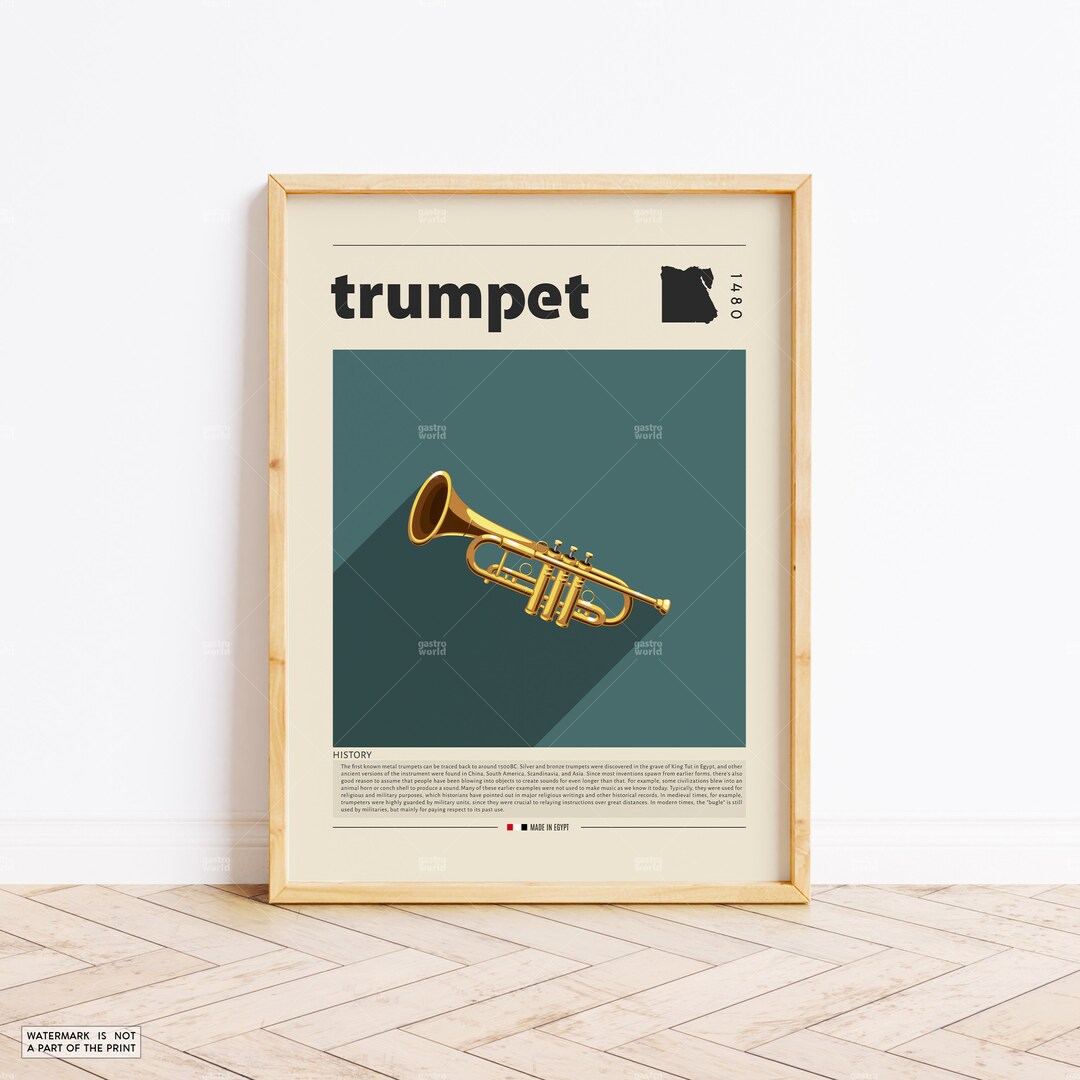 Trumpet Poster, Instrument Print, Music Poster , Retro Poster ...
