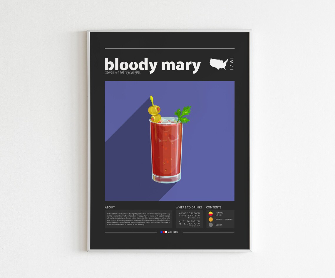 Bloody Mary Poster Cocktail Print American Poster Retro - Etsy