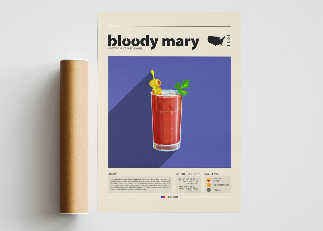 Bloody Mary Poster Cocktail Print American Poster Retro - Etsy