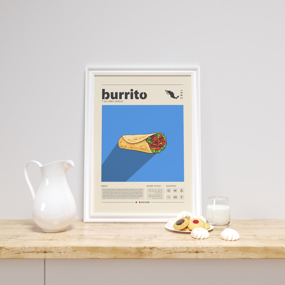 Burrito Poster Food Print Mexico Food Retro Poster - Etsy