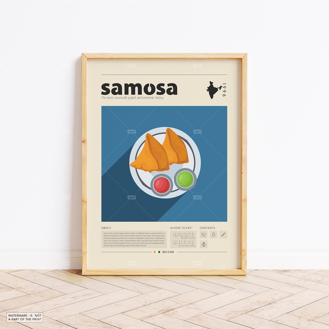 Samosa Poster, Food Print, Indian Food, Retro Poster, Housewarming Gift ...