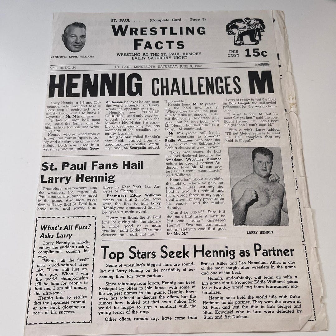 Mr M Scarpello Geigel Gilbert Jun 9 1962 Wrestling Facts Program & Card ...