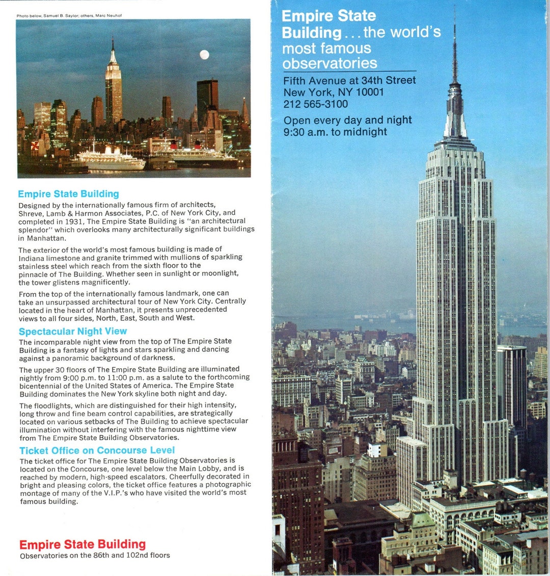 Vintage Empire State Building NY Map & Fold Out Travel Brochure TF4-BA ...