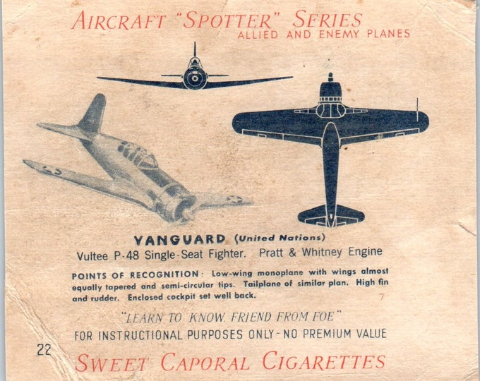 1940-1941 Sweet Caporal Cigarette Card - Vanguard Vultee P-48 Fighter ...