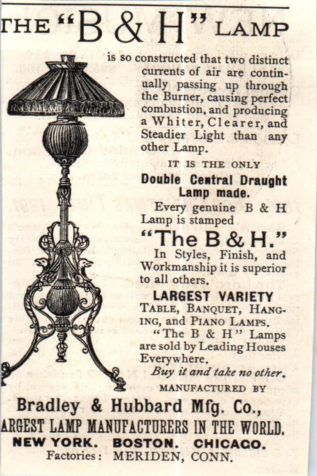 The B&H Lamp Bradley and Hubbard Boston C1890 Victorian Ad AE8-CH7 - Etsy