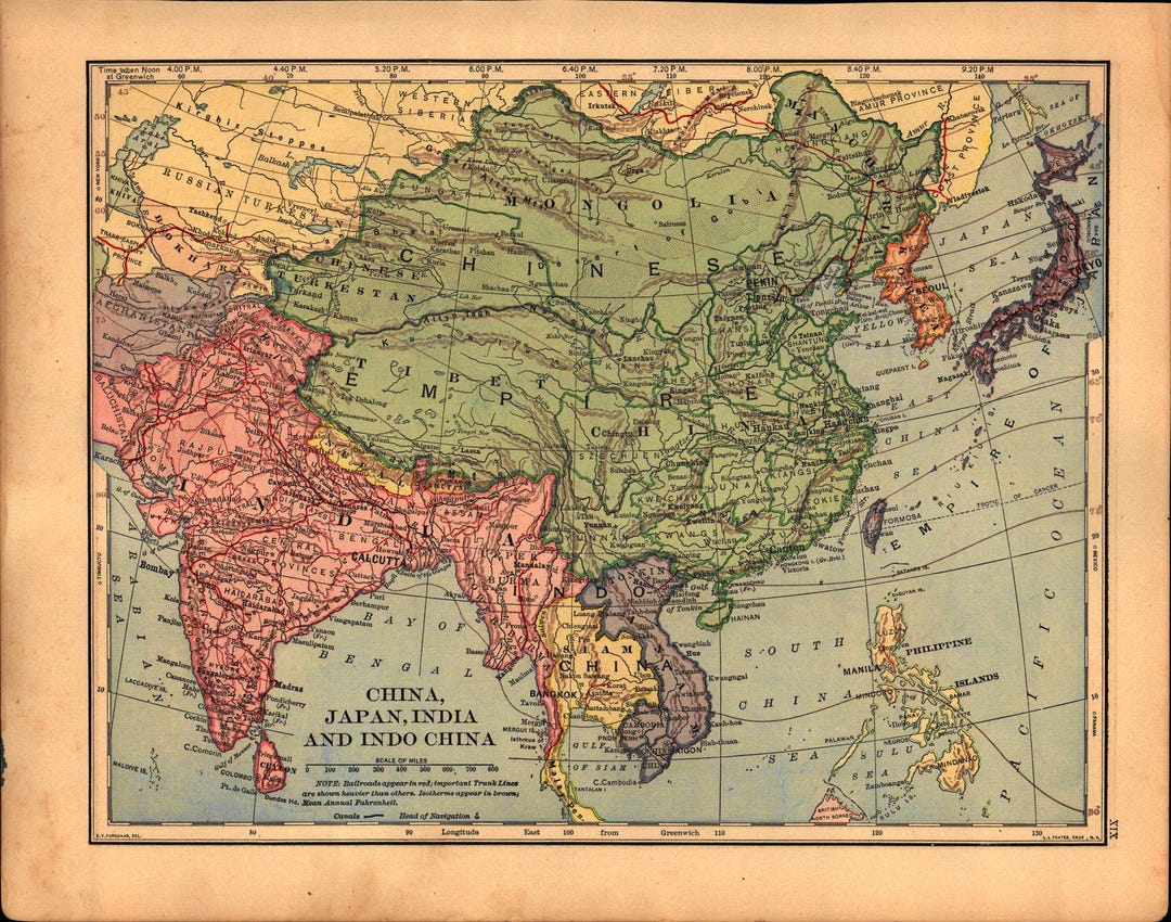 China, Japan, Indo China, India and Africa Double Sided 1901 Map V14-1 ...