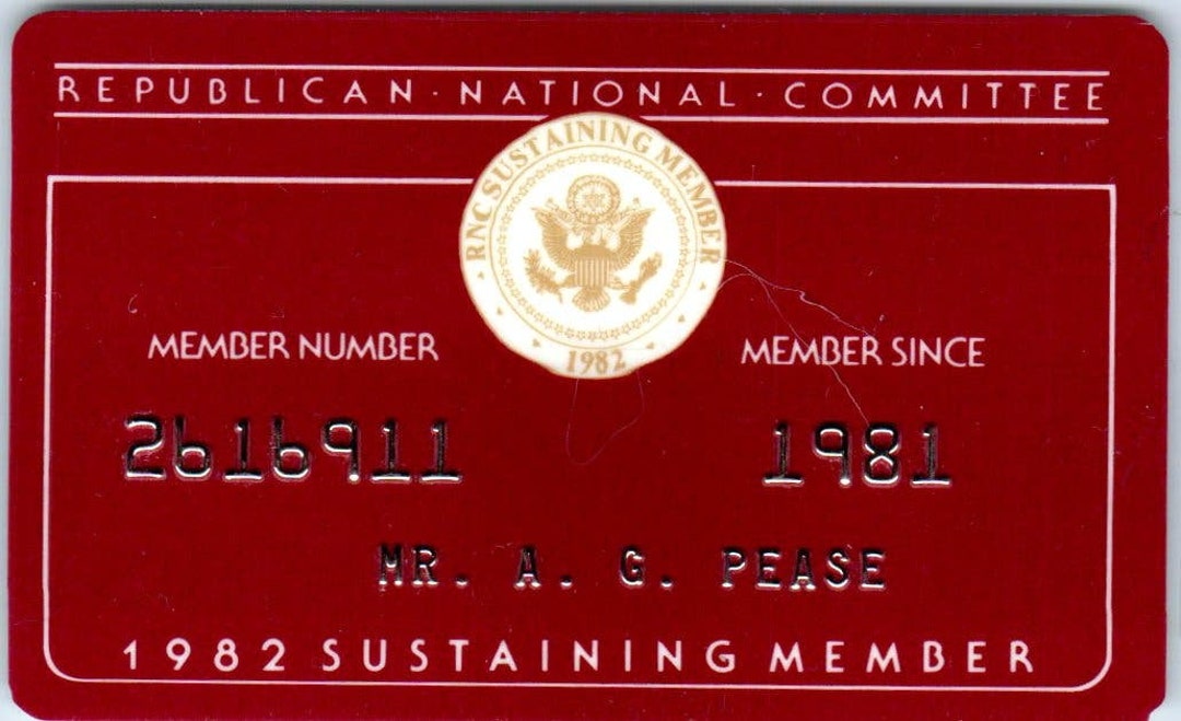 1982 Republican National Sustaining Member Card A.G. Pease AE2 - Etsy