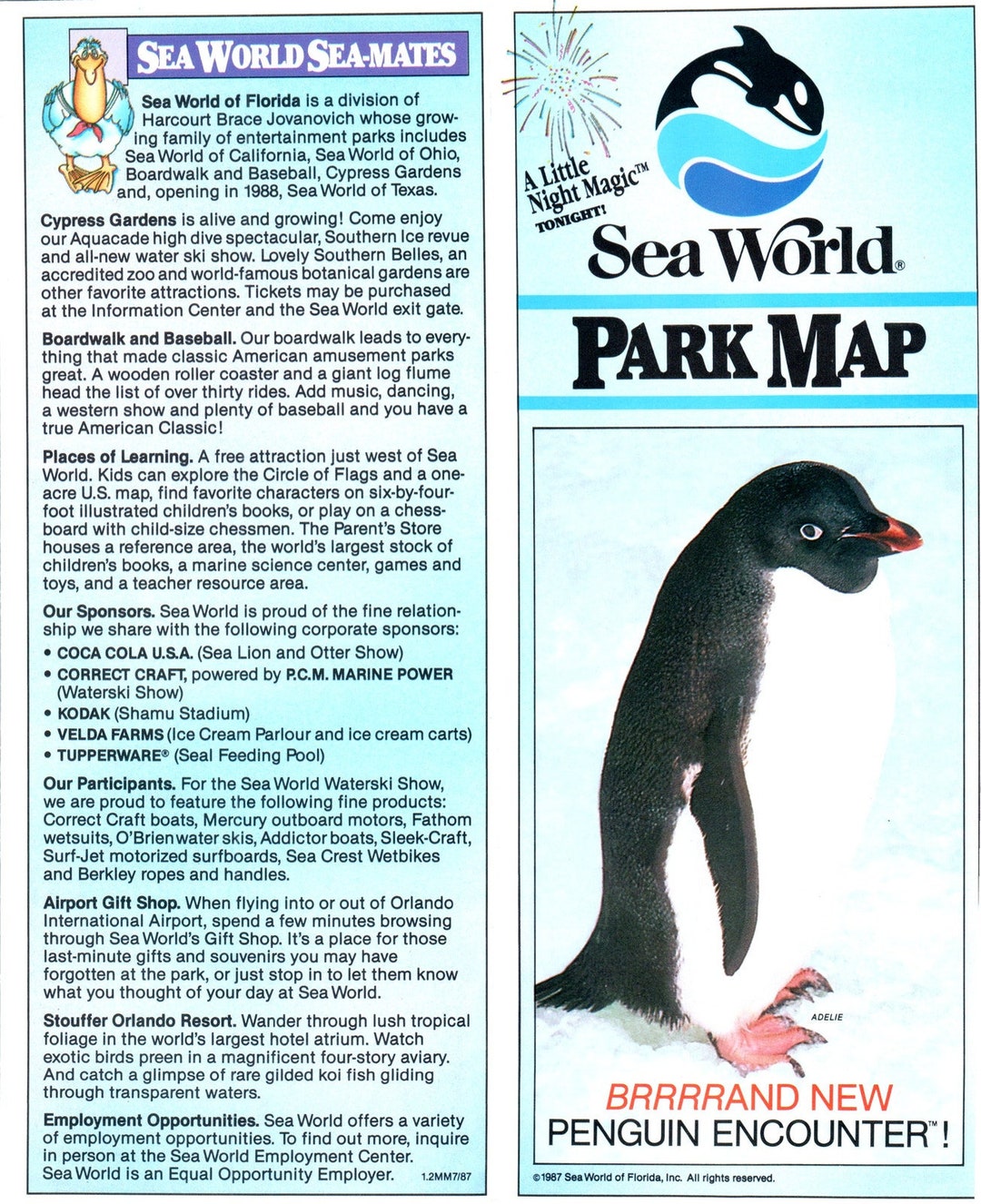 1980s Seaworld Orlando Penguin Encounter & Park Map and Travel Brochure ...