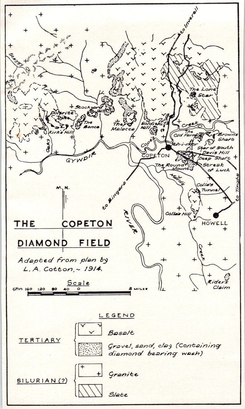 Map of the Copeton Diamond Field L.A. Cotton 1964 Magazine Clip AB6-LL1 ...