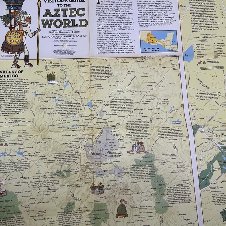 1980 National Geographic Visitor's Guide to the Aztec World Fold Out ...