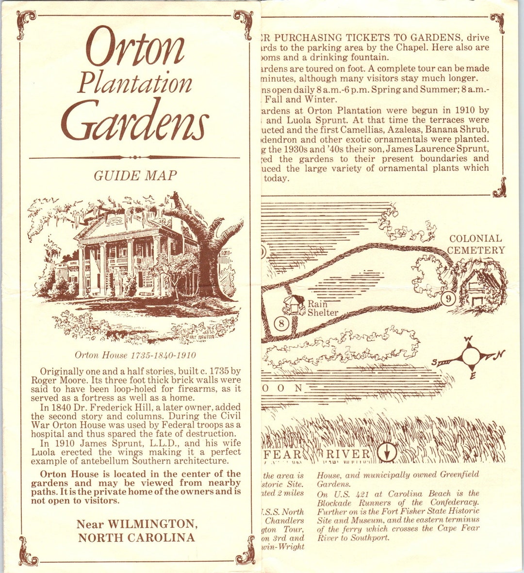 Vintage Orton Plantation Gardens Wilmington NC Fold Out Travel Brochure TF4-B1 - Etsy