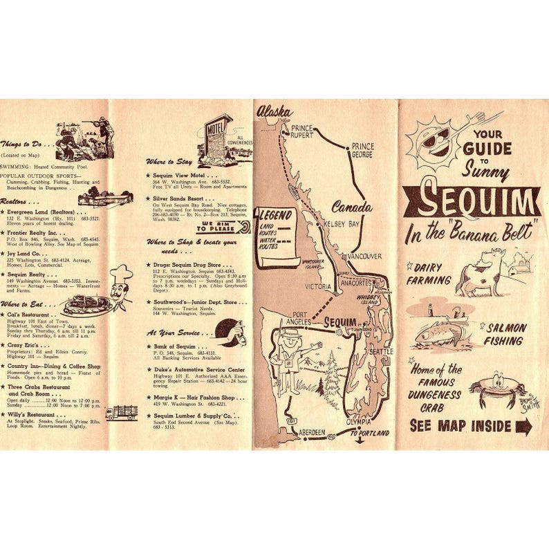 Your Guide to Sunny Sequim Washington Banana Belt 1960s Travel Brochure ...