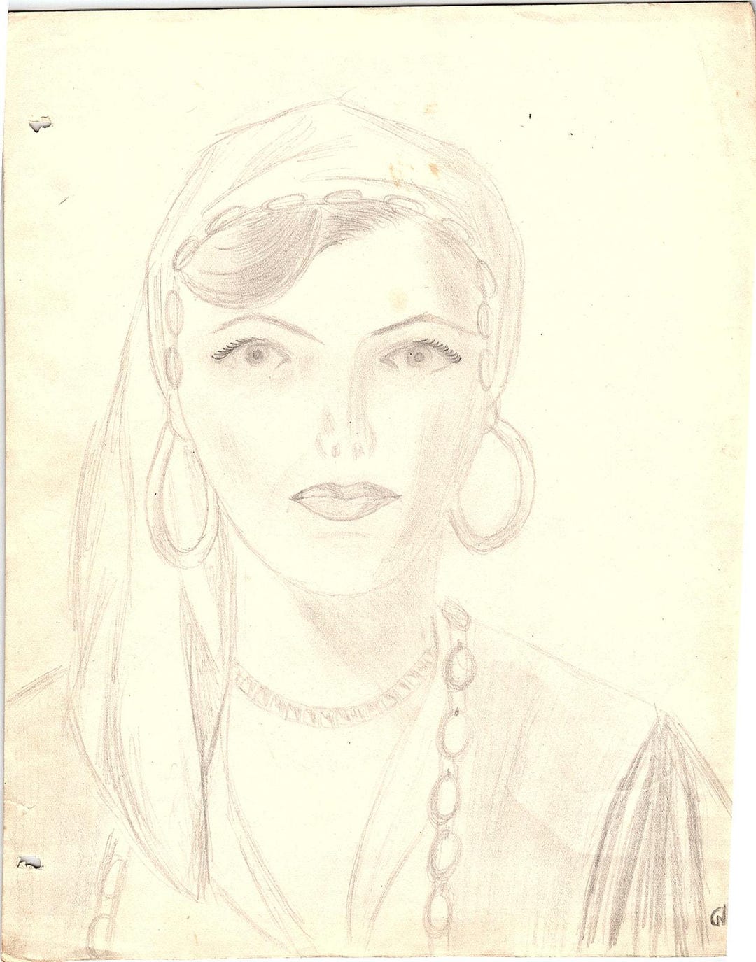 1940s Original Sketch Portrait of a Gypsy Woman Winifred Schutsky D26 ...