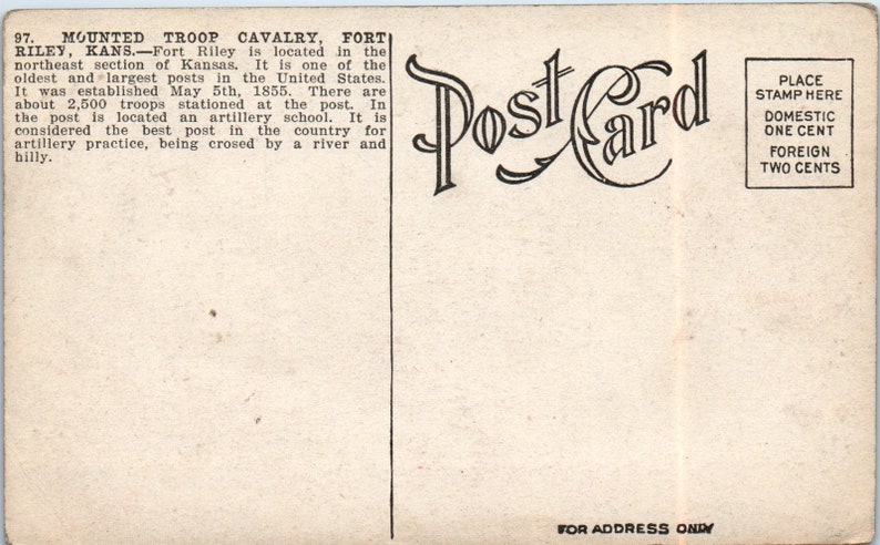 WWI Mounted Troop Cavalry Fort Riley Kansas Vintage Postcard PD9 - Etsy