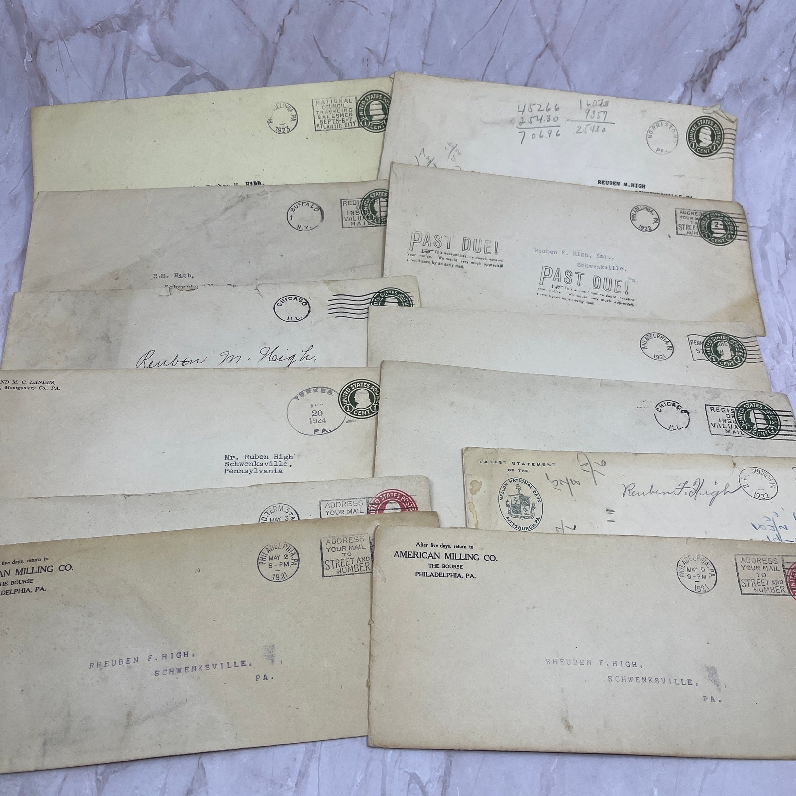1920s Huge Lot Ruben M. High Schwenksville PA Postal Cover Envelopes ...