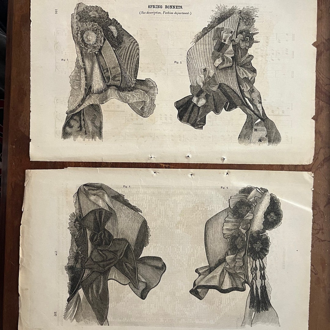 1861 Spring Bonnets Fashion Engraving Print Godey's Lady's Book D4-4 - Etsy